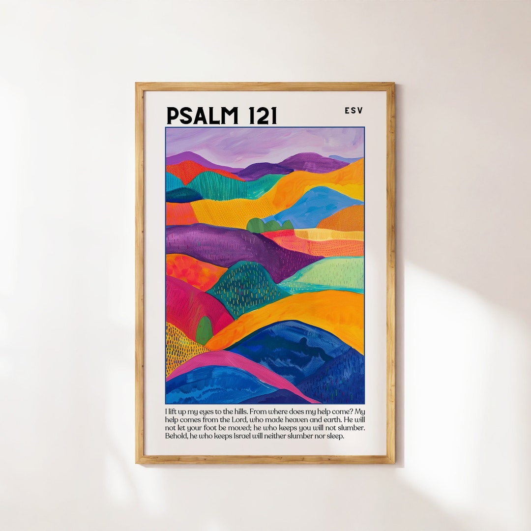 Psalm 121 Retro Christian Wall Art Poster Colorful Bible Verse Wall Art ...