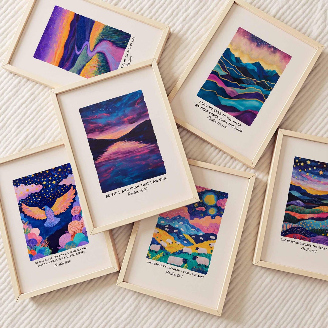 Peaceful Bible Verse Wall Art Set of 6, Calming Christian Landscape ...