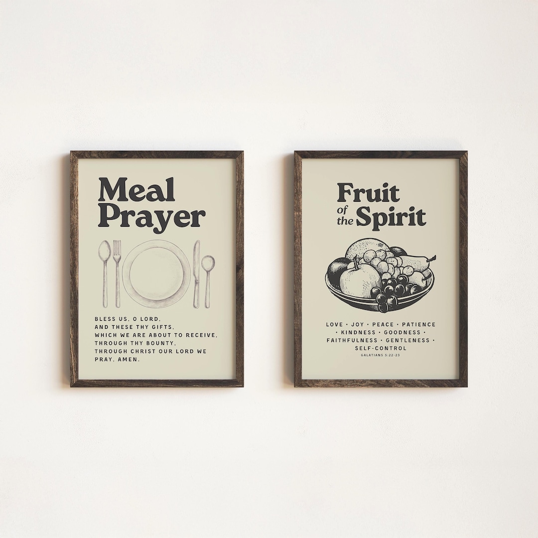 Christian Kitchen Wall Art Set of 2, Neutral Fruit of the Spirit + Meal ...