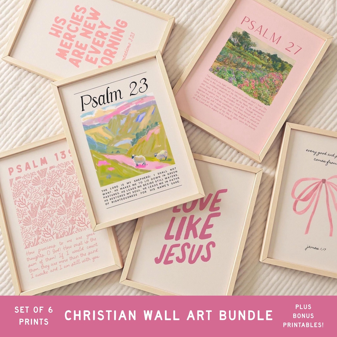 Christian Bible Verse Wall Art Set for Girls Dorm Room, Pink Scripture ...