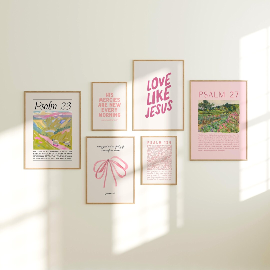Christian Wall Art Bundle in Pink, Bible Verse Printable Posters, Cute ...
