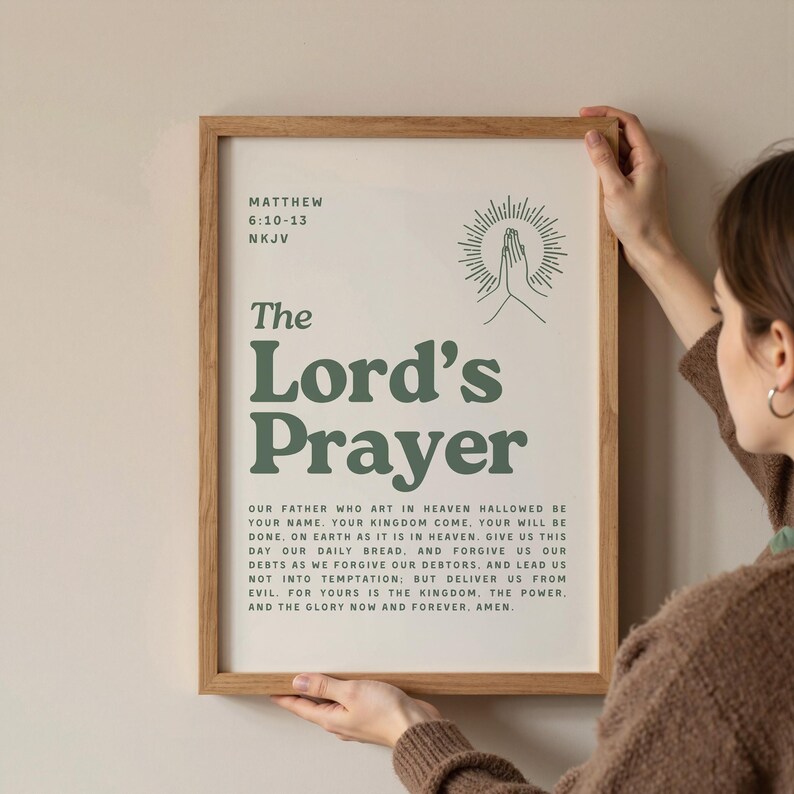 The Lord's Prayer Print: Retro Sage Green Christian Wall Art (digital ...