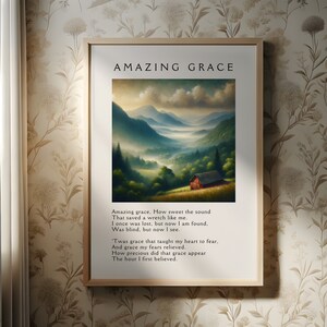 Christian Wall Art, Amazing Grace Hymn, Vintage Landscape Christian ...