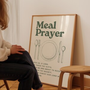 Meal Prayer Christian Poster: Sage Green Retro Wall Art (digital ...