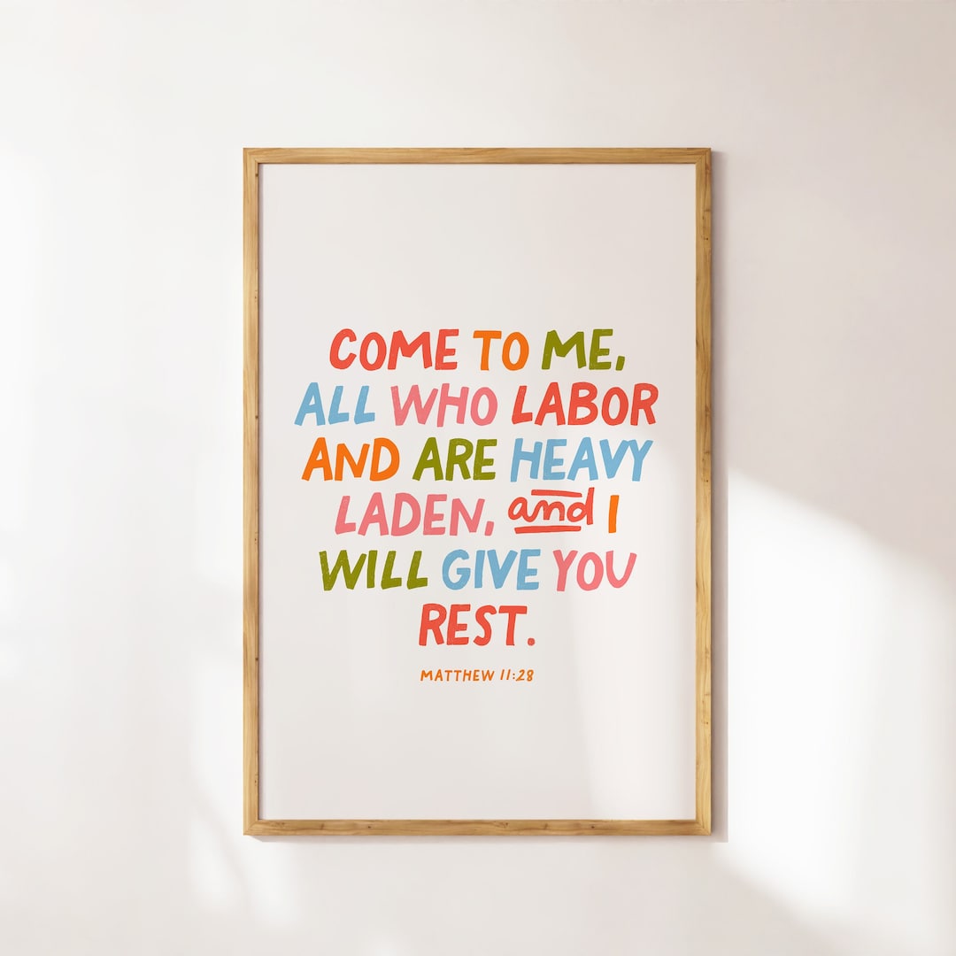 Matthew 11:28 Colorful Christian Wall Art Minimalist Bible Verse Quote ...