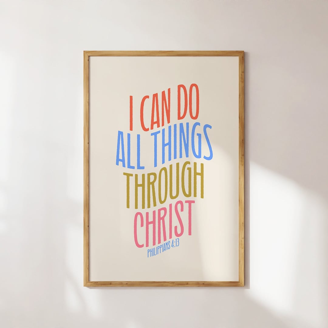 Philippians 4:13 Christian Motivational Wall Art Print, Bible Verse ...