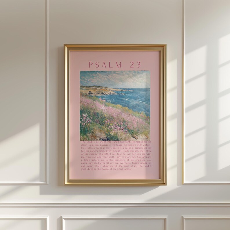 Psalm 23 Coastal Art Print: Pink Bible Verse (digital Download) - Etsy