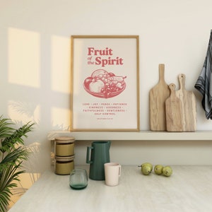 Fruit of the Spirit Wall Art, Retro Kitchen Print, Preppy Pink Wall Art ...