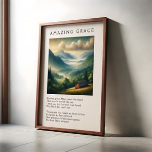 Christian Wall Art, Amazing Grace Hymn, Vintage Landscape Christian ...
