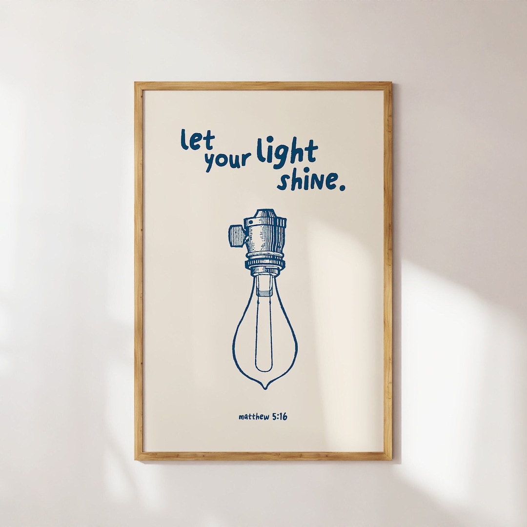 Let Your Light Shine Christian Wall Art Minimalist Typography Blue ...