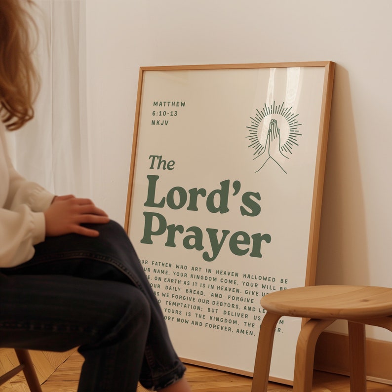 The Lord's Prayer Print: Retro Sage Green Christian Wall Art (digital ...