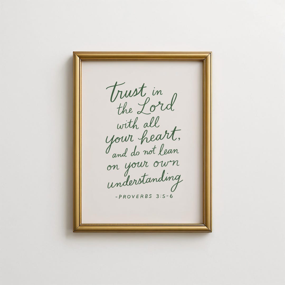 Proverbs 3:5 Bible Verse Print – Green Script Faith Decor (digital ...