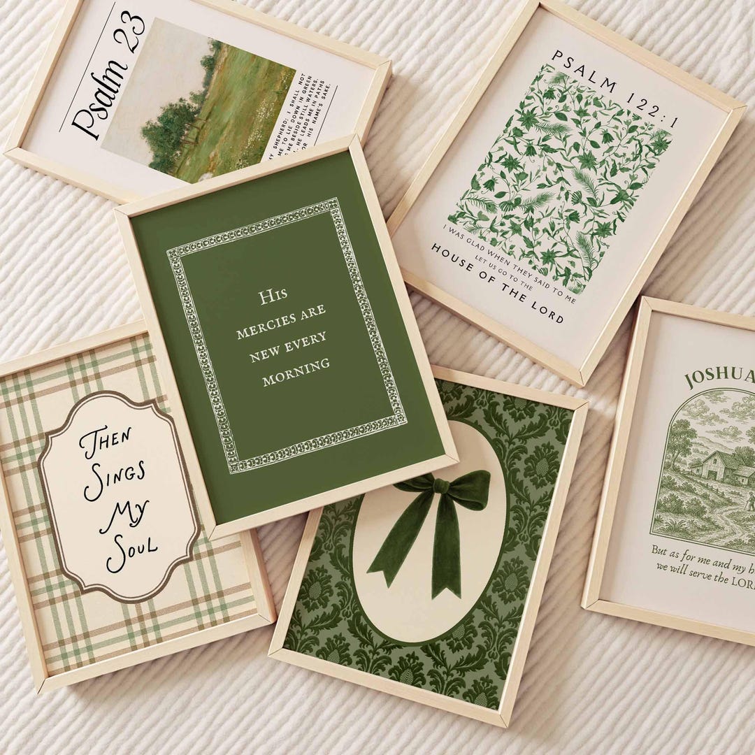 Printable Psalm Gallery Wall Art Set of 6, Green Nature Theme ...