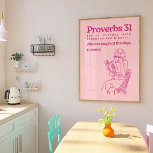 Proverbs 31 Cute Dorm Decor, Retro Kitchen Print, Hot Pink Girly Poster ...