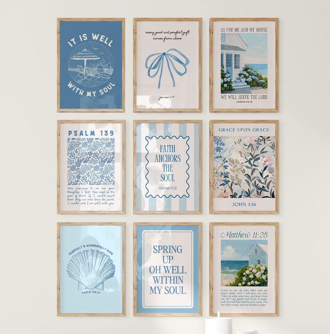 Christian Wall Art Bundle Set of 9, Coastal Granddaughter Prints ...