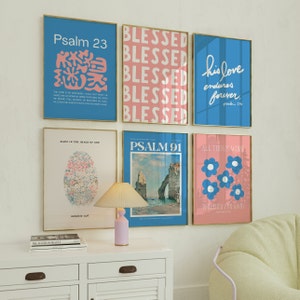 Pink & Blue Christian Gallery Wall Set for Kids Room Wall Decor for ...