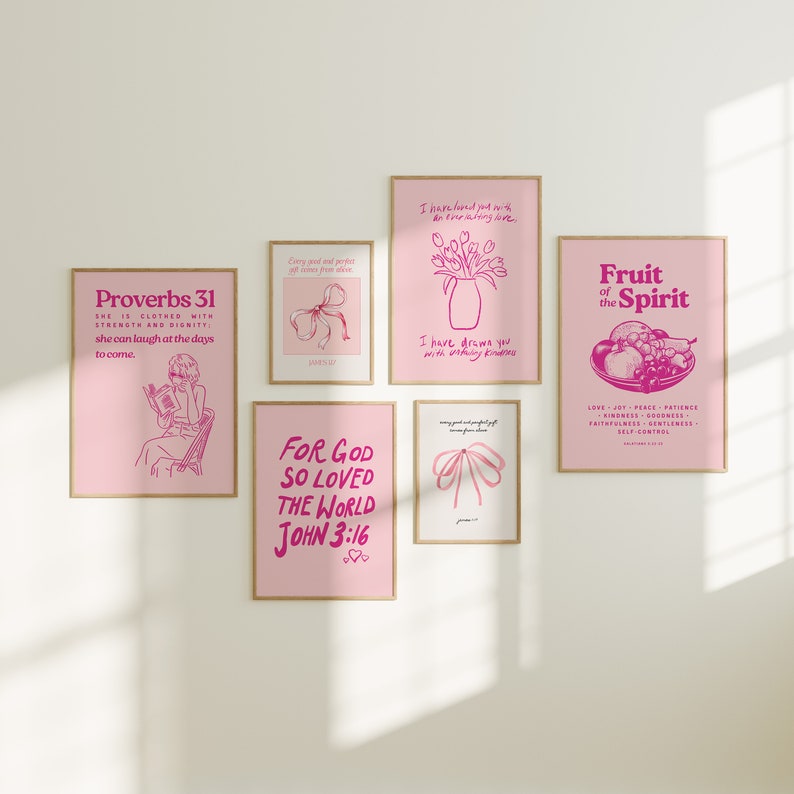 Christian Pink Gallery Wall Art Set: Bible Verse Prints (digital ...