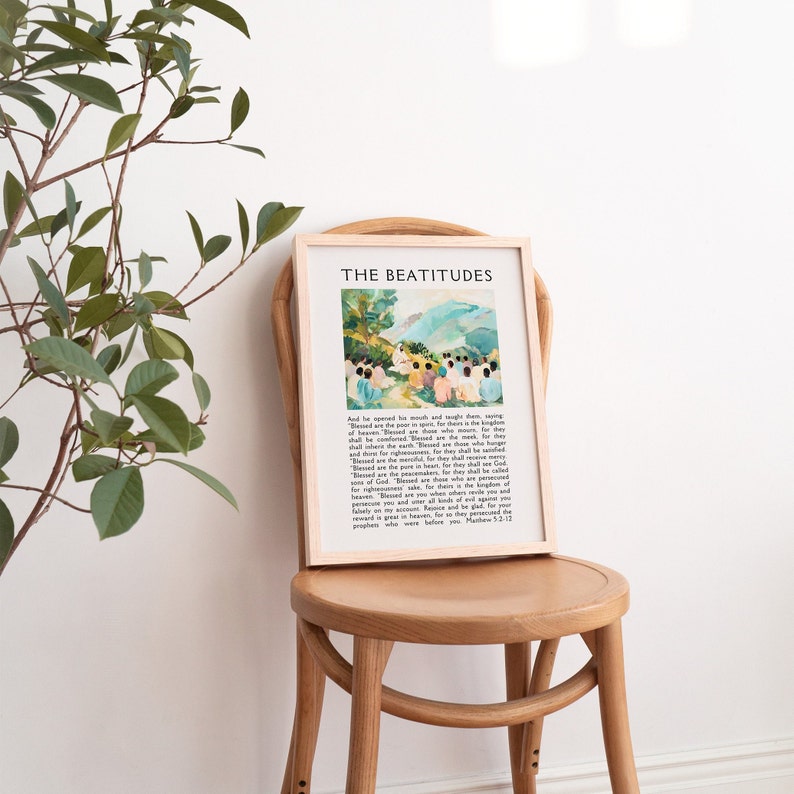Beatitudes Vintage Christian Poster: Bible Verse Wall Art (digital ...