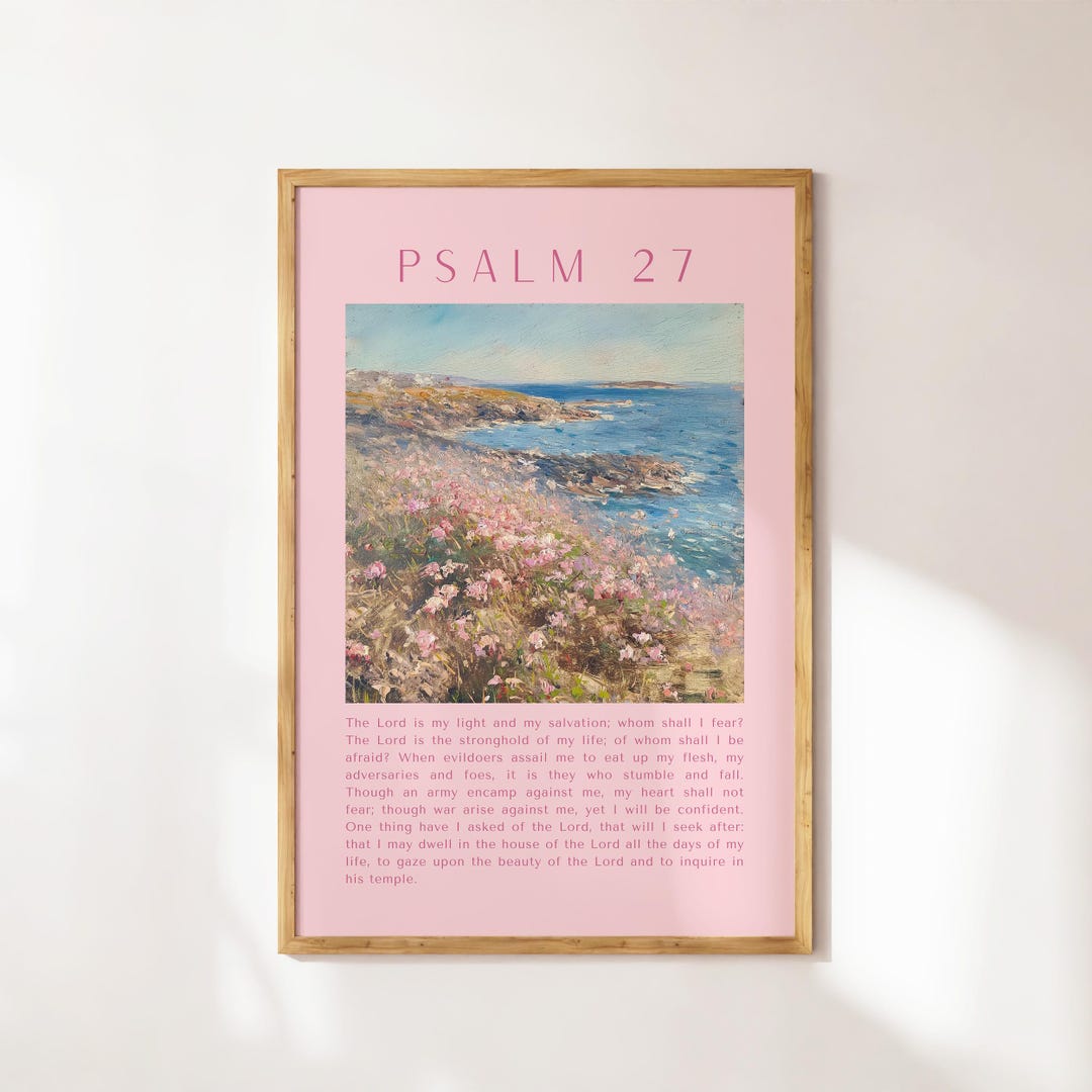 Psalm 27 Christian Wall Art: Pink Coastal Scripture (digital Download ...