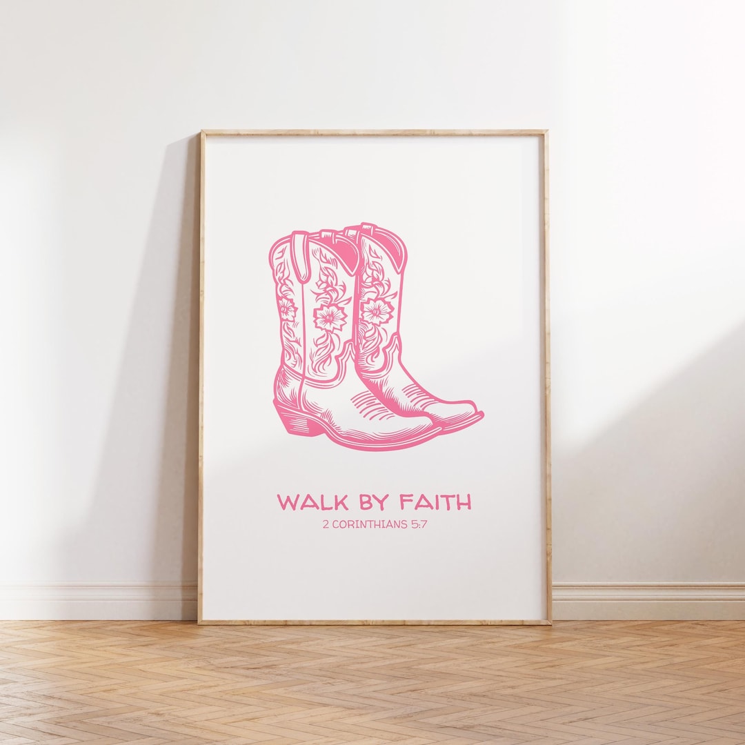 Pink Cowboy Boots Christian Wall Art: Western Bible Verse (digital ...