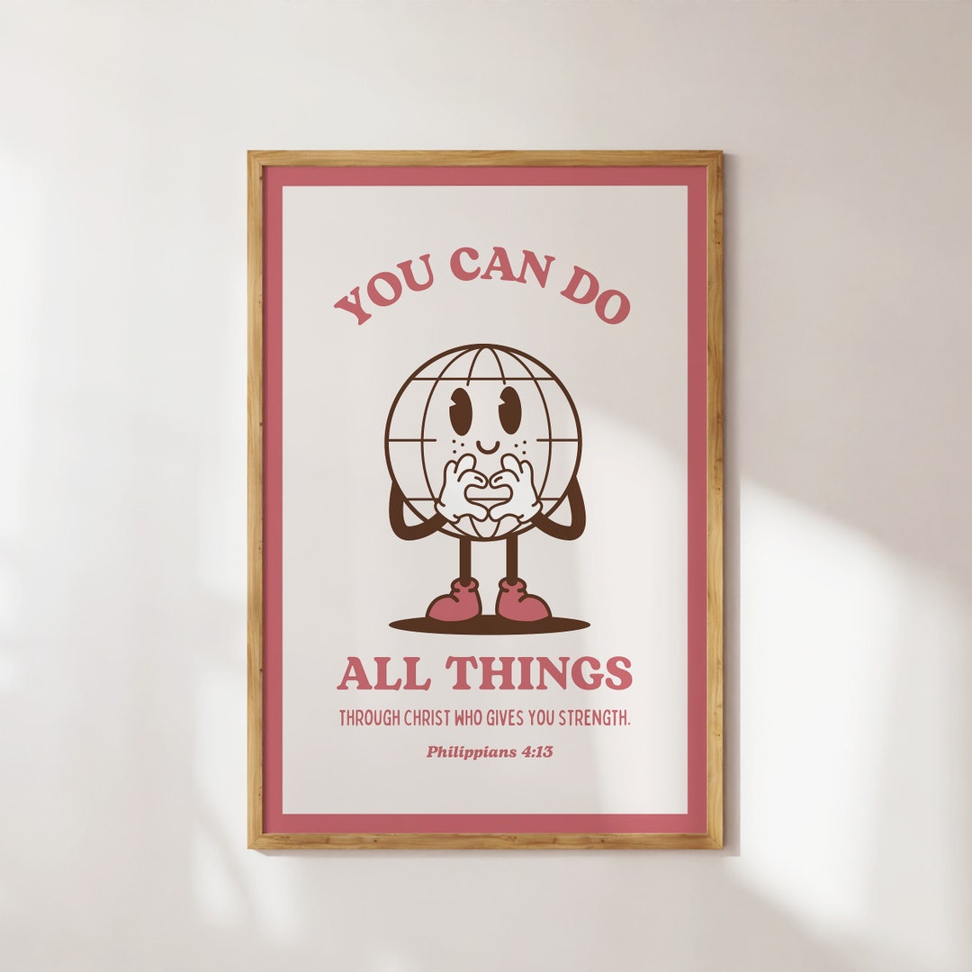 Philippians 4:13 Large Wall Poster, Retro Mascot Wall Art, Christian ...