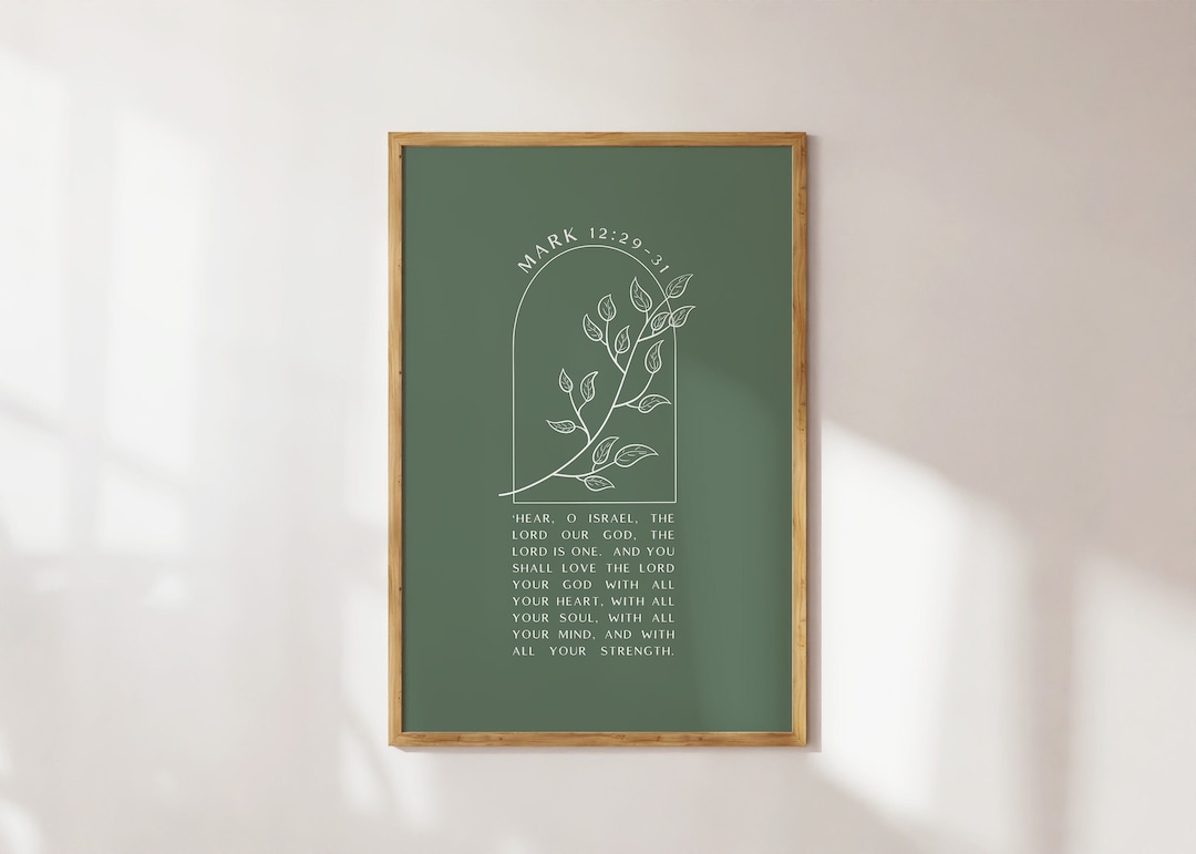 The Greatest Commandment, Mark 12, Sage Green Wall Art, Digital ...