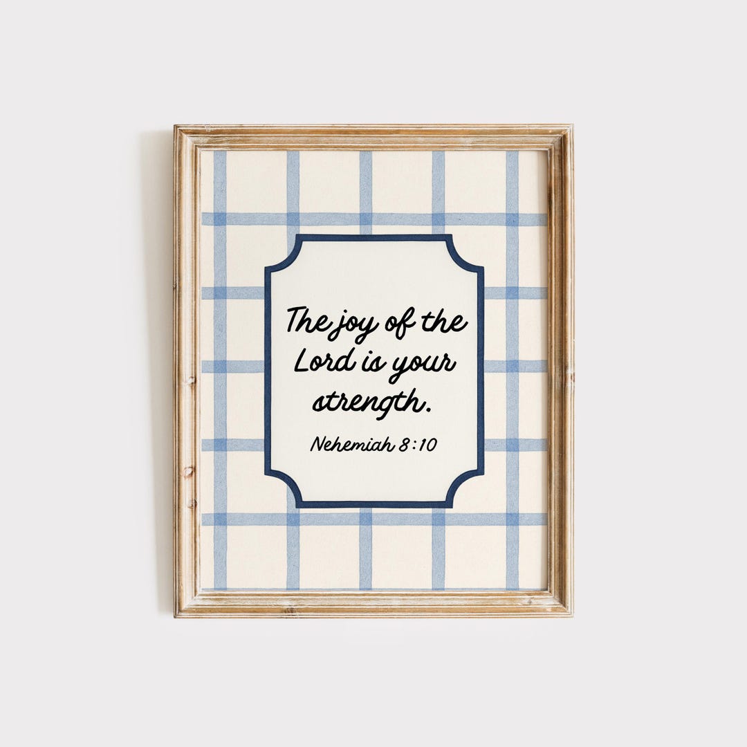 Christian Wall Art Printable - Nehemiah 8:10 Plaid Design, Bible Verse ...