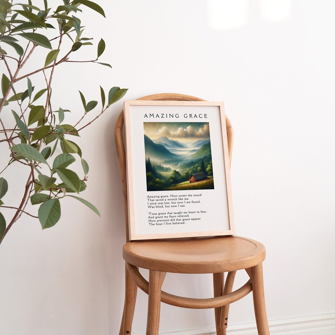 Christian Wall Art, Amazing Grace Hymn, Vintage Landscape Christian ...