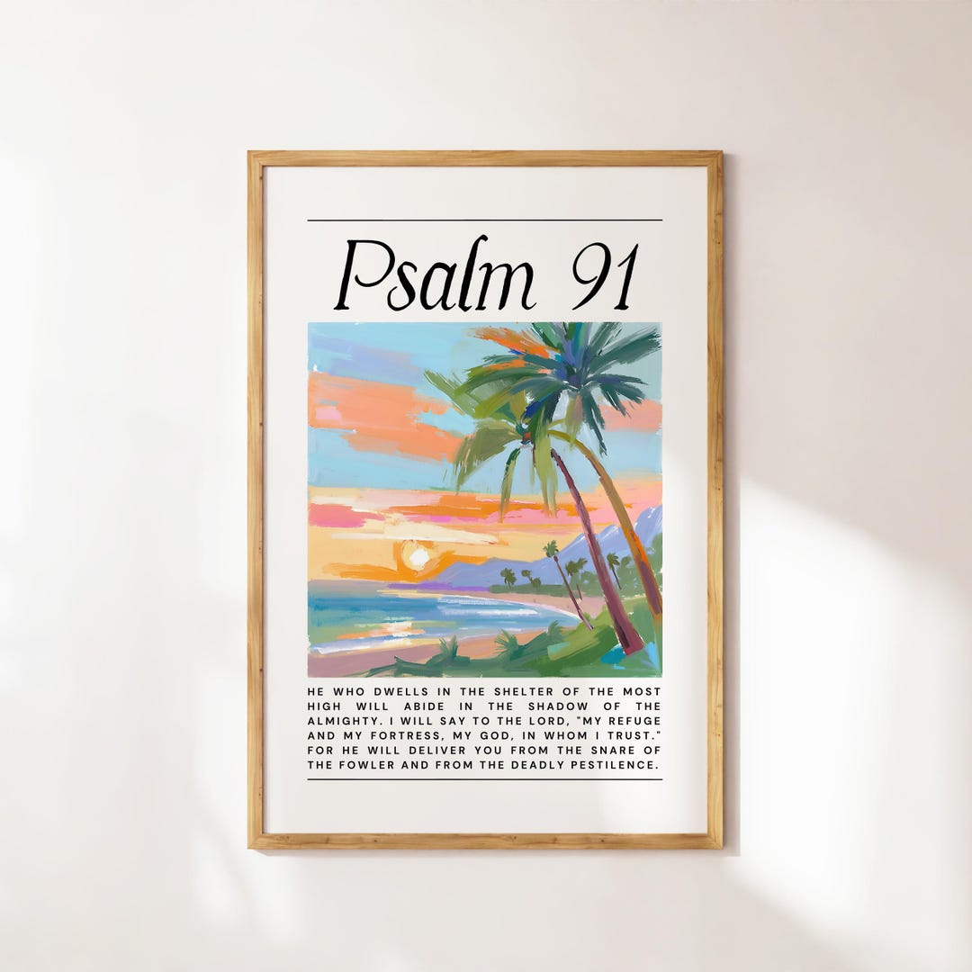 Psalm 91 Poster, Colorful Christian Wall Art, Christian Quote Print ...