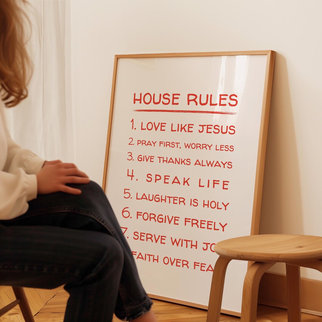 Red Christian House Rules Print: Faith-based Family Values (digital ...