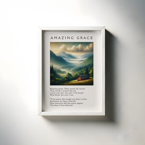 Christian Wall Art, Amazing Grace Hymn, Vintage Landscape Christian ...
