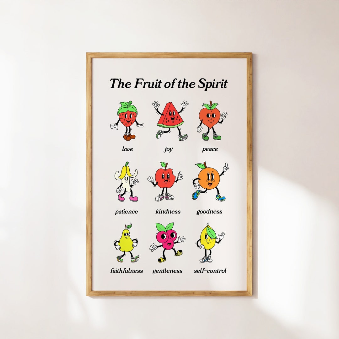 Fruit of the Spirit Wall Art Poster, Retro Mascot Wall Art, Christian ...