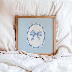 Blue Bow Wall Art | Coquette Style Printable | Preppy Ribbon Art ...