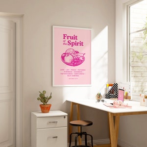 Fruit of the Spirit Wall Art, Retro Kitchen Print, Hot Pink Girly ...