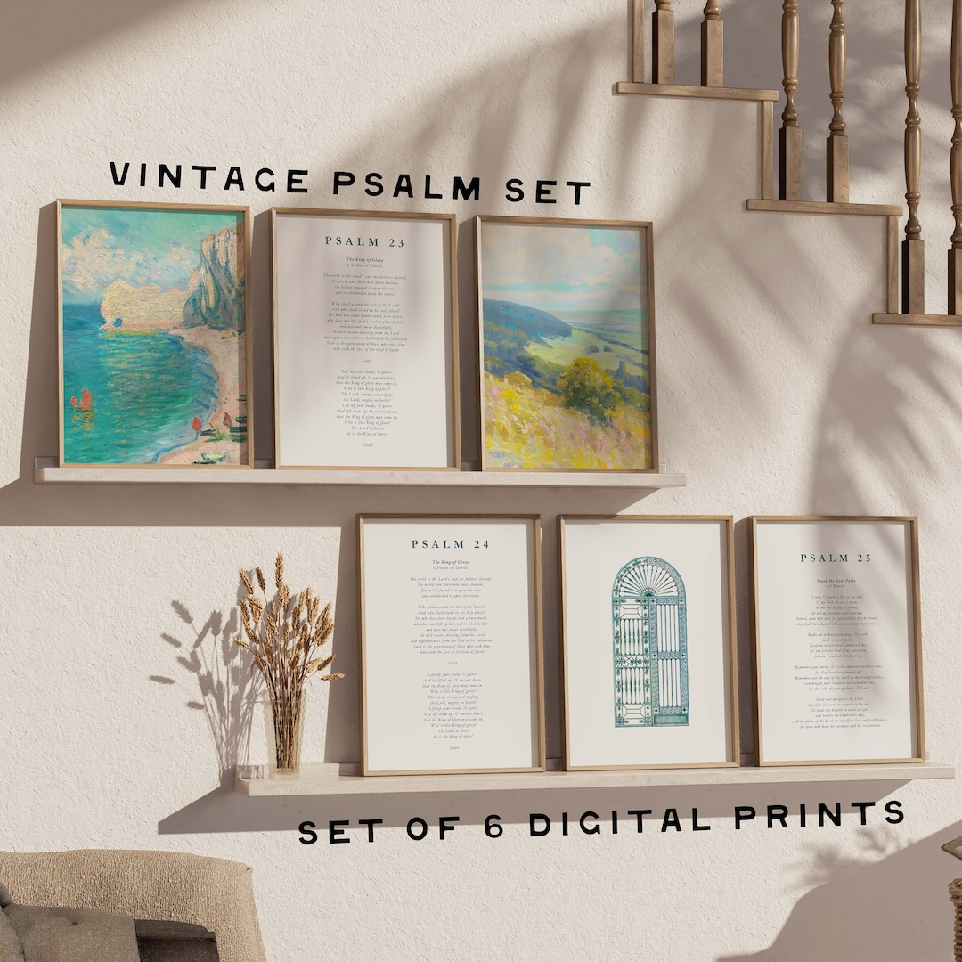 Psalm 23 Christian Gallery Wall Set Colorful, Beachy Room Decor, 6 ...
