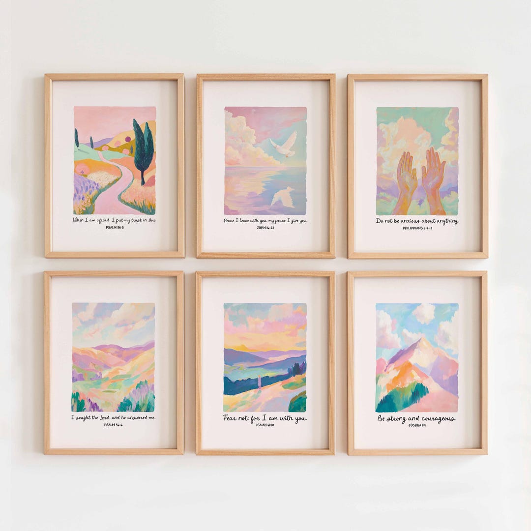 Pastel Christian Dorm Wall Art Set of 6, Aesthetic Bible Verse Prints ...