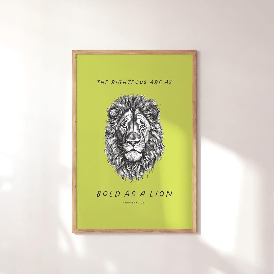 PROVERBS 28:1 | Lime | Lion Print | Aesthetic Christian Quote | Wall ...