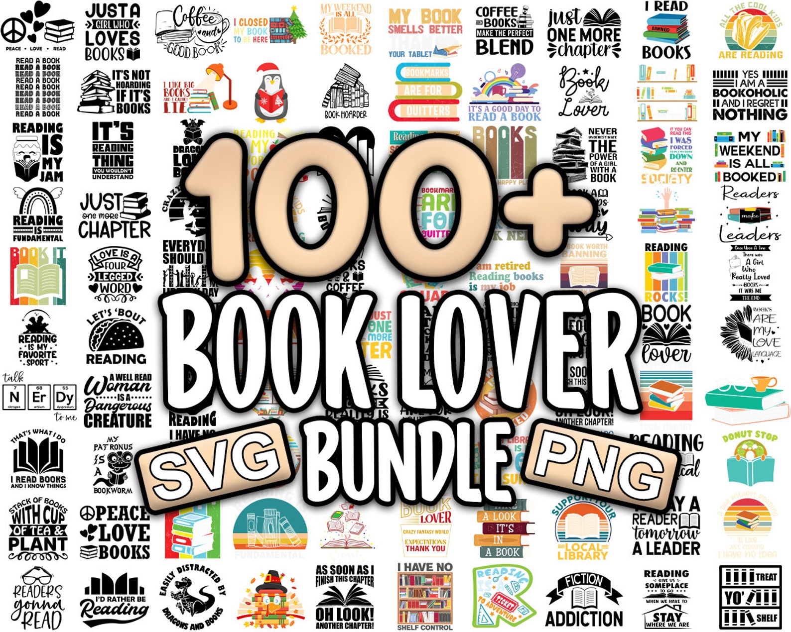 Reading Svg Bundle Book Lover Svg Clipart Librarian Bookish - Etsy