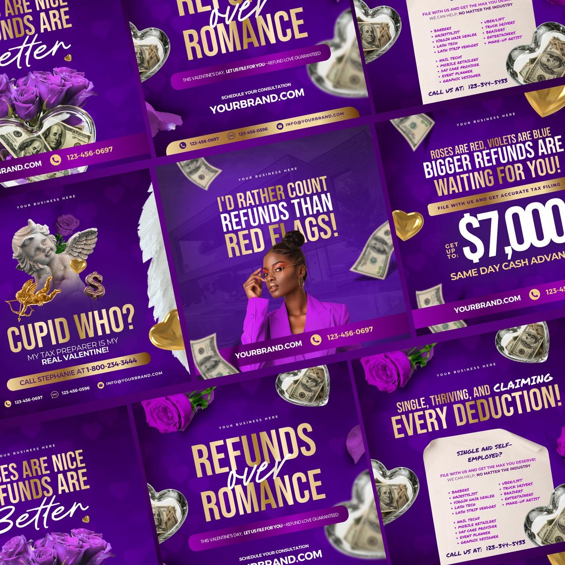 Purple and Gold Tax Prep Social Media Templates, Valentine's Day ...