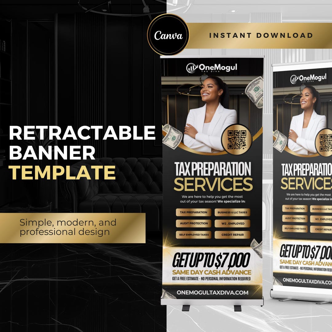 Tax Prep Retractable Banner Template, Gold & Black (edit in Canva) - Etsy