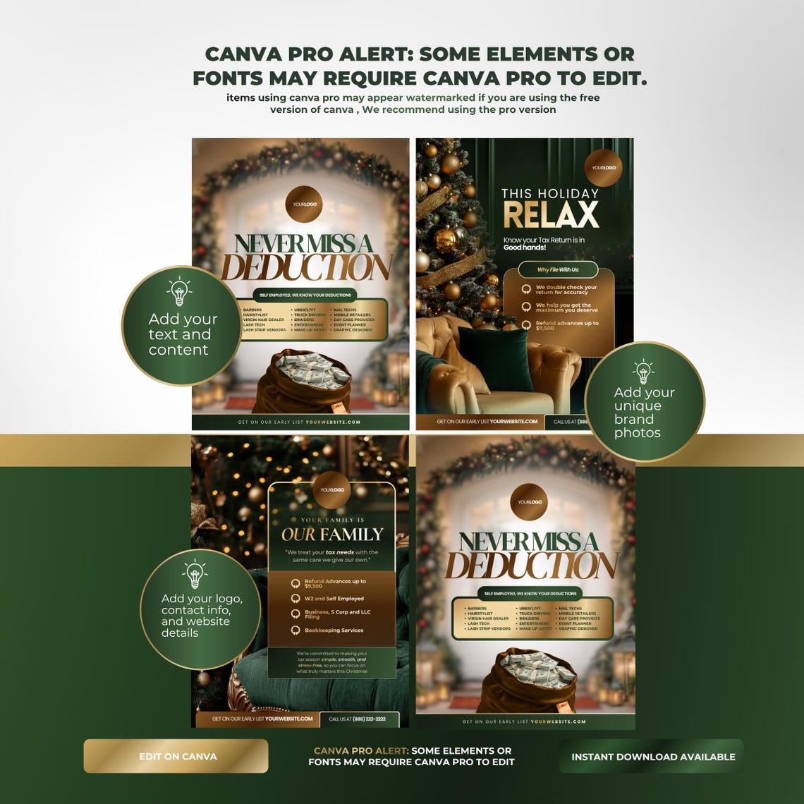 Christmas Tax Flyer Templates, Gold Bronze Design (canva Editable) - Etsy