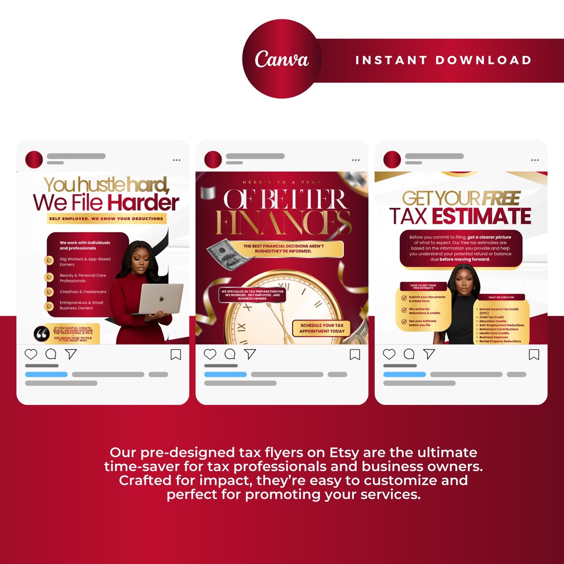Red and Gold Tax Prep Marketing Designs | Editable Social Media Flyers ...