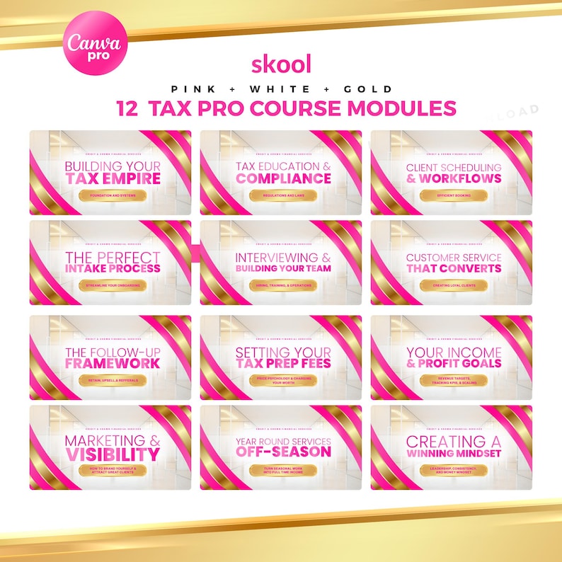 Tax Pro Course Module Templates | Editable Canva Designs (digital ...