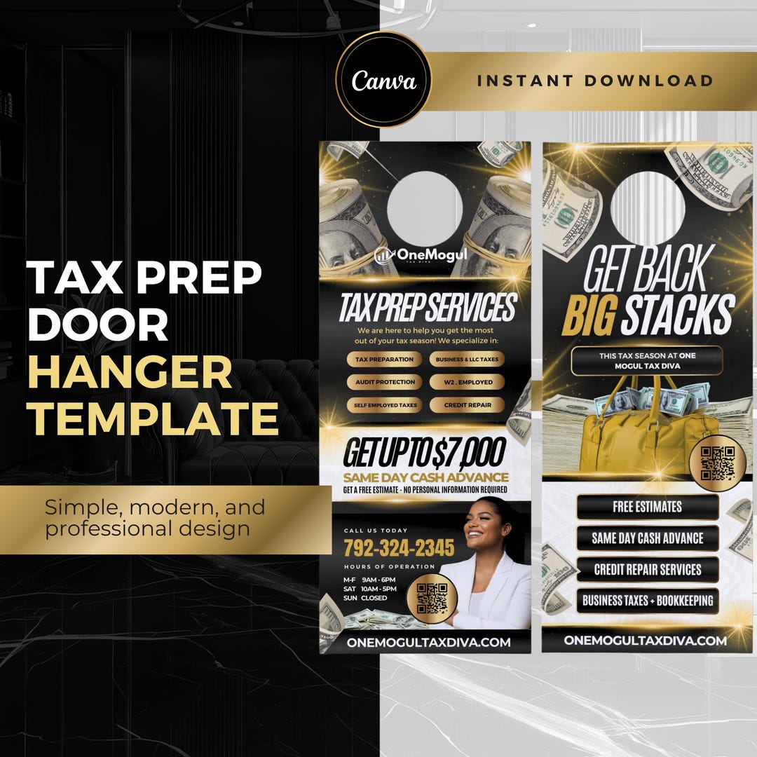 DIY Tax Prep Door Hanger Template, Gold & Black (edit in Canva) - Etsy