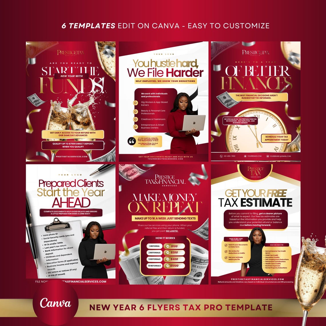 Red and Gold Tax Prep Marketing Designs | Editable Social Media Flyers ...
