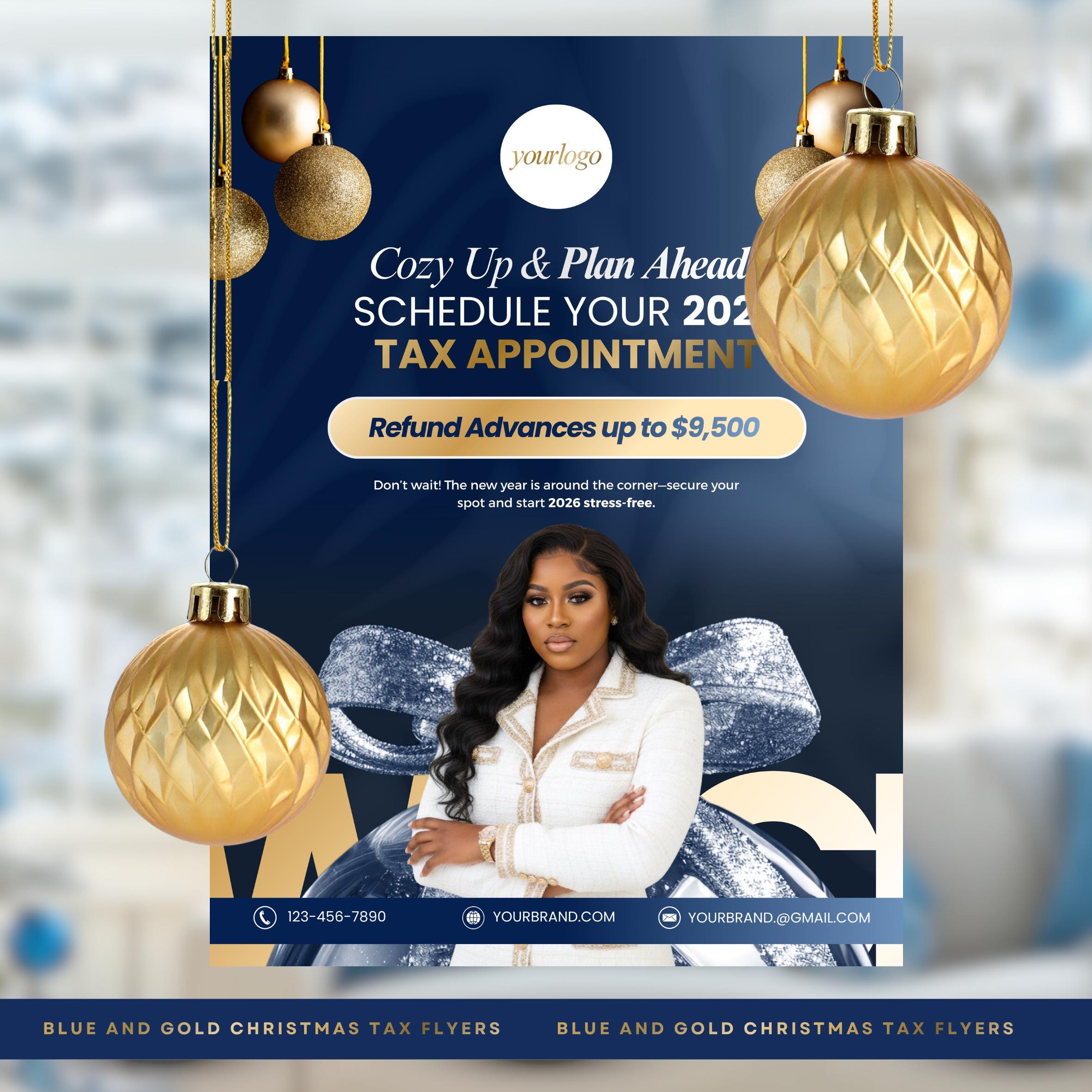 Blue & Gold Christmas Tax Flyers, Editable Canva Templates (tax ...