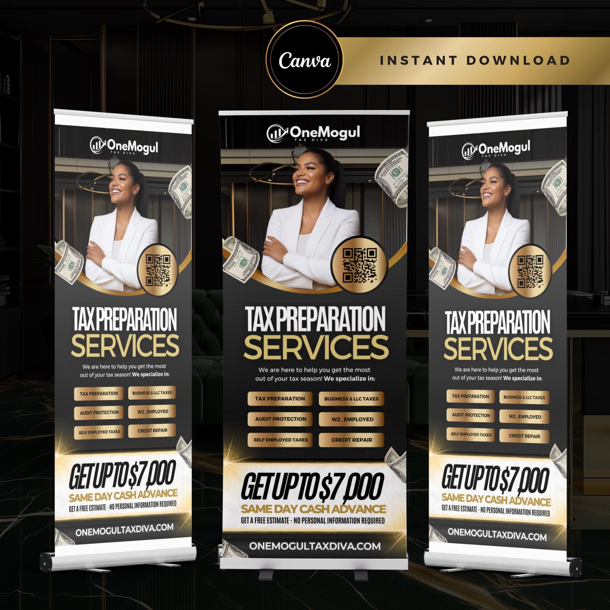 Tax Prep Retractable Banner Template, Gold & Black (edit in Canva) - Etsy
