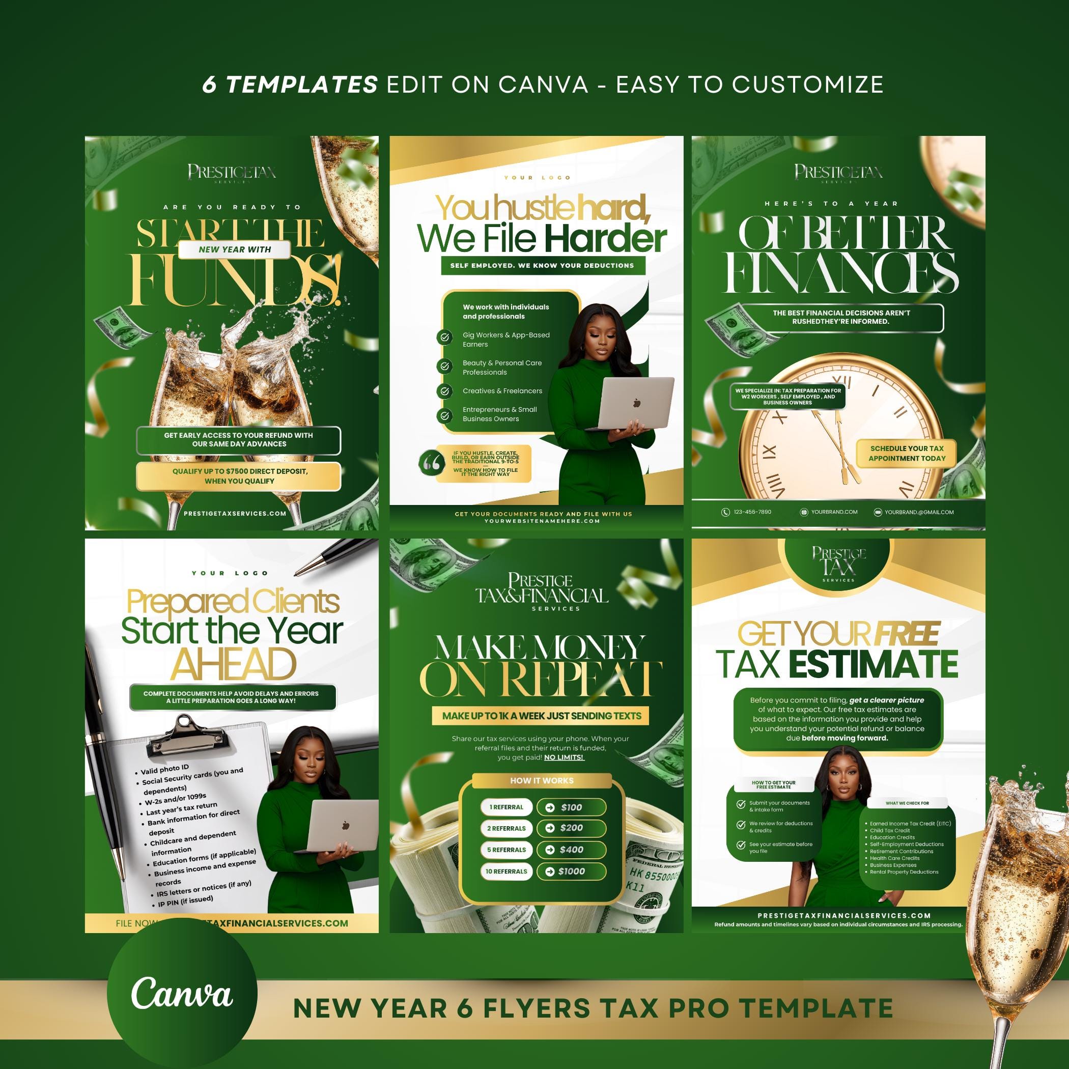 Green Tax Prep Marketing Designs | Editable Social Media Flyers for Tax ...