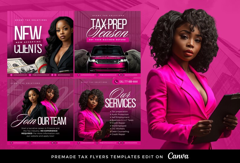 Pink Tax Prep Services DIY Flyer Bundle | Tax Branding Flyer Template ...