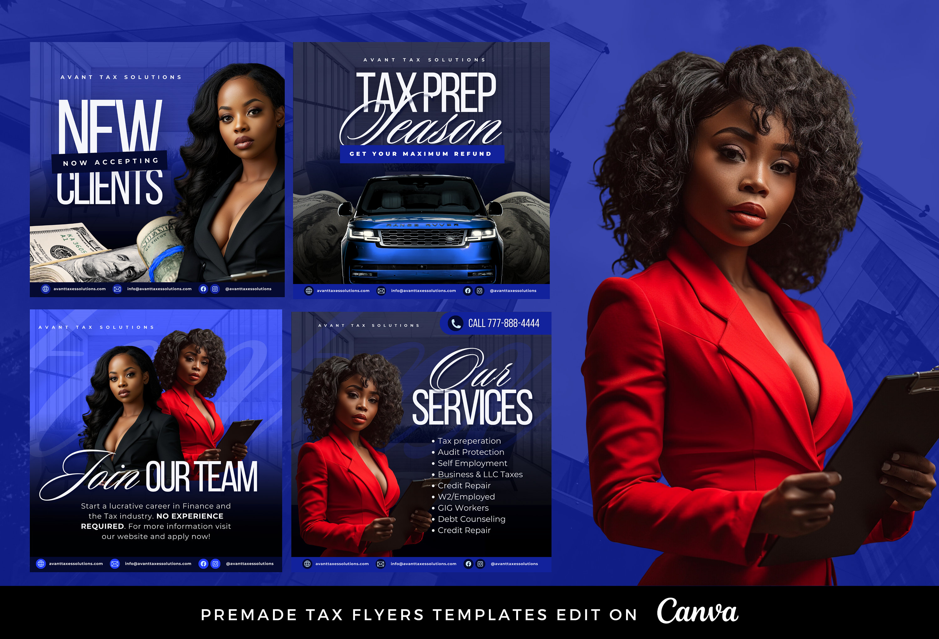 Blue Tax Prep Services DIY Flyer Bundle | Tax Branding Flyer Template ...